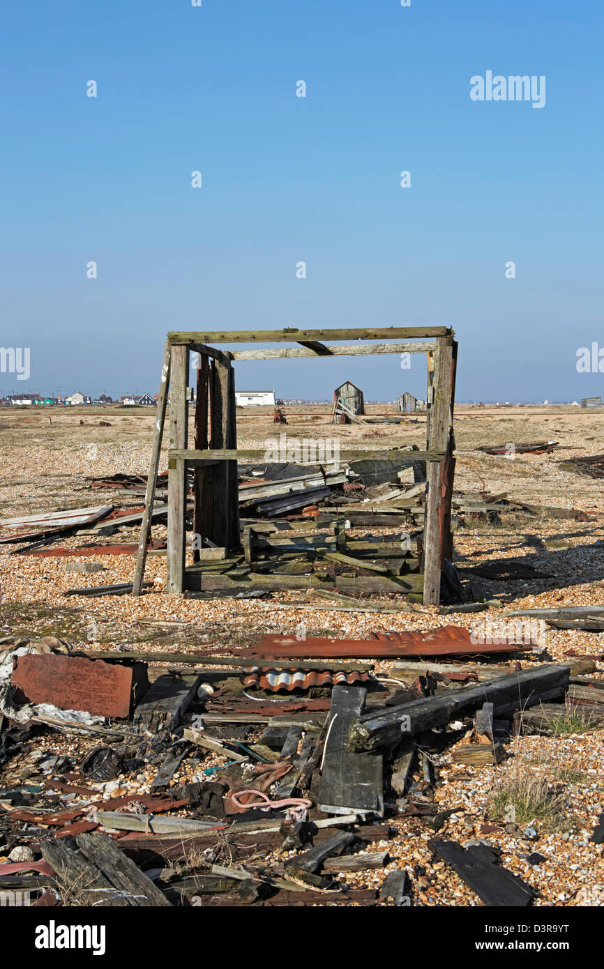 Dungeness fishing sheds and derelict buildings on the beach Stock Photo ...