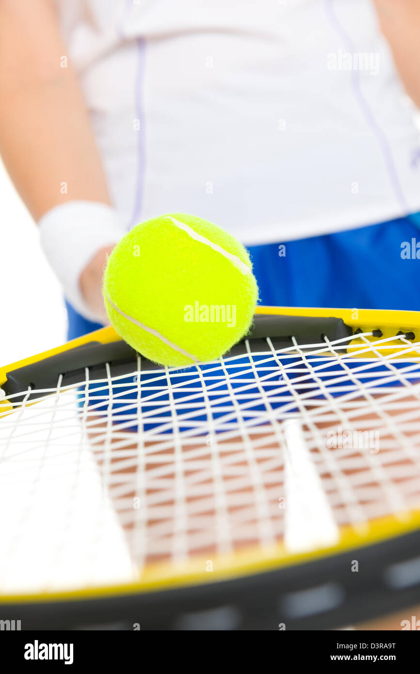 Closeup on tennis player balancing ball on racket Stock Photo - Alamy