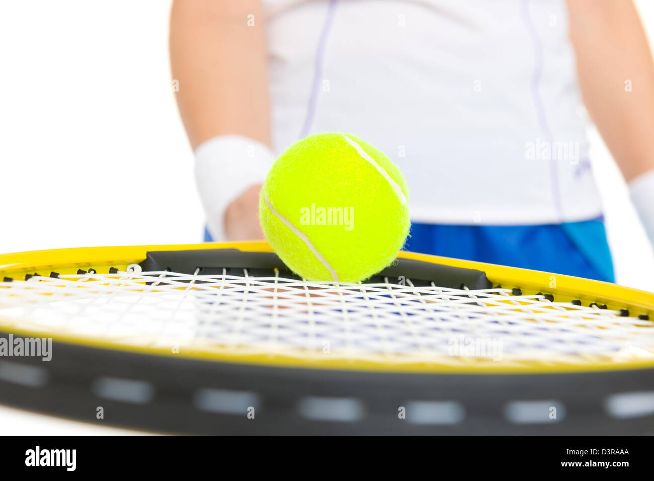 Closeup on tennis player balancing ball on racket Stock Photo - Alamy