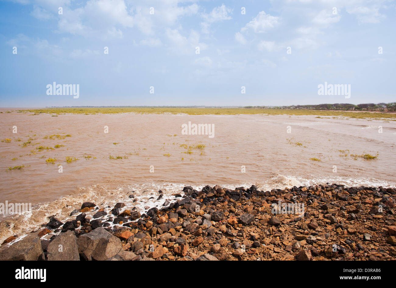 Rocks with muddy water at Ghogha Beach, Bhavnagar, Gujarat, India Stock ...