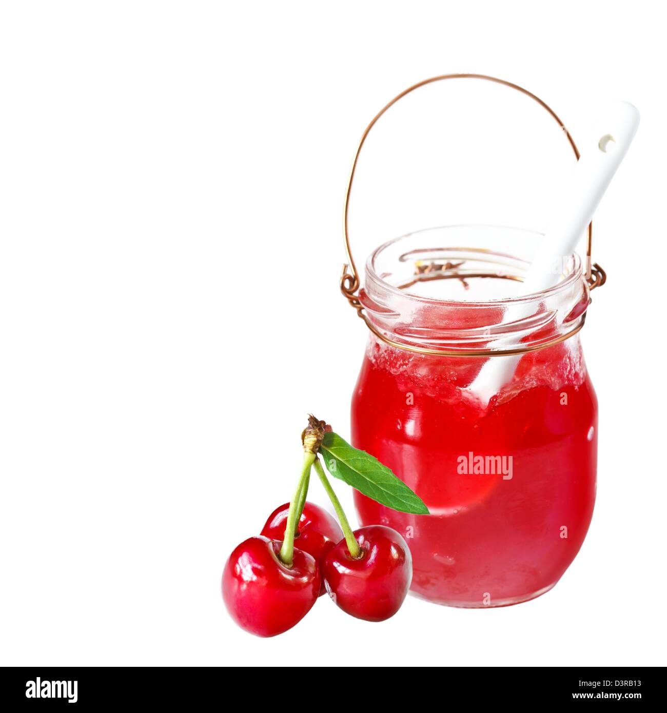 Sweet homemade cherry jam with fresh cherry on a white background Stock ...
