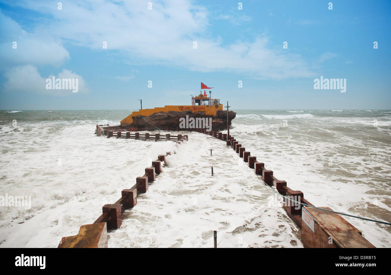 Bhadkeshwar Temple at Dwarka Beach, Dwarka, Gujarat, India Stock Photo ...