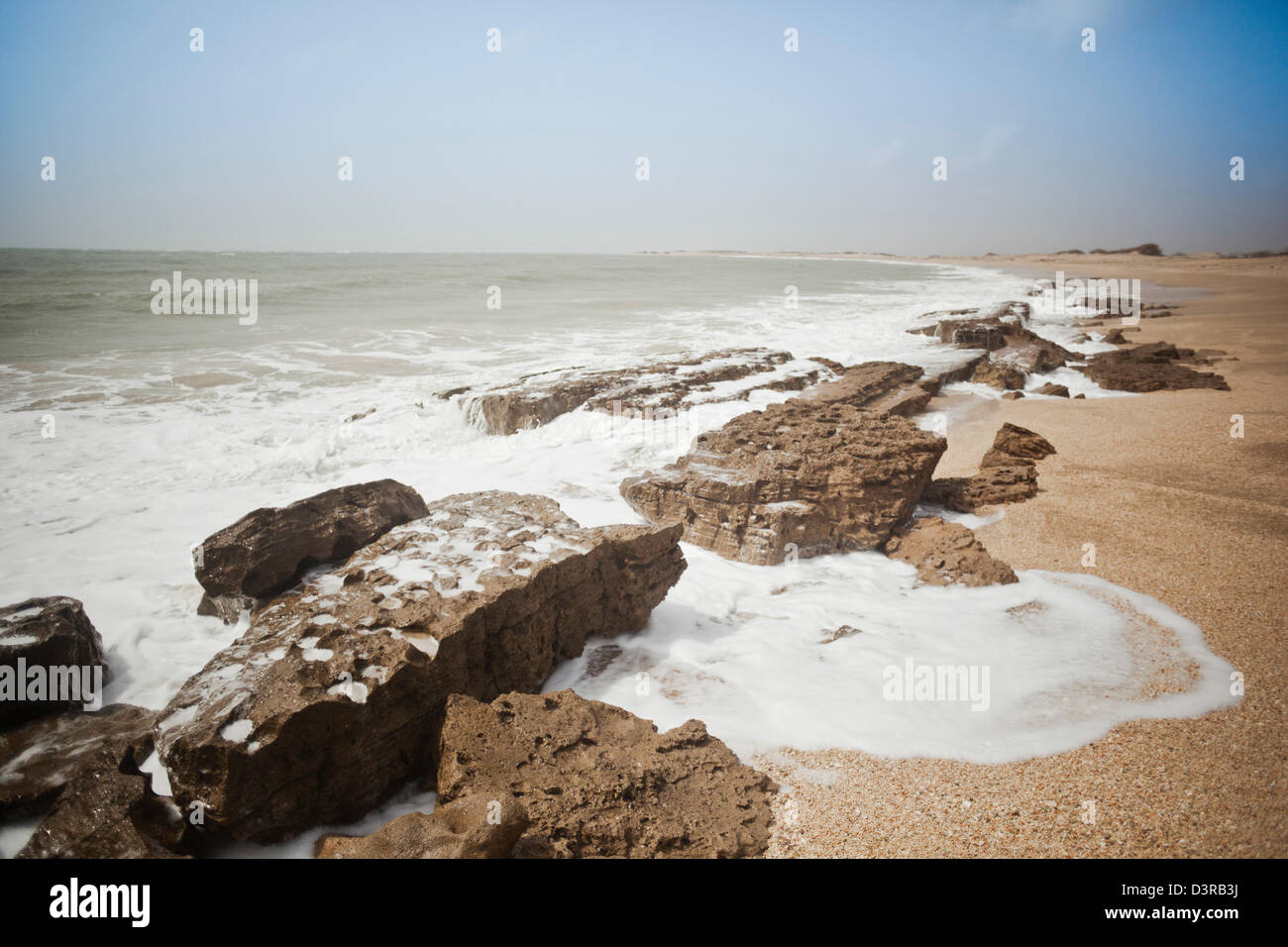 Rock formations on the beach, Dwarka Beach, Dwarka, Gujarat, India ...