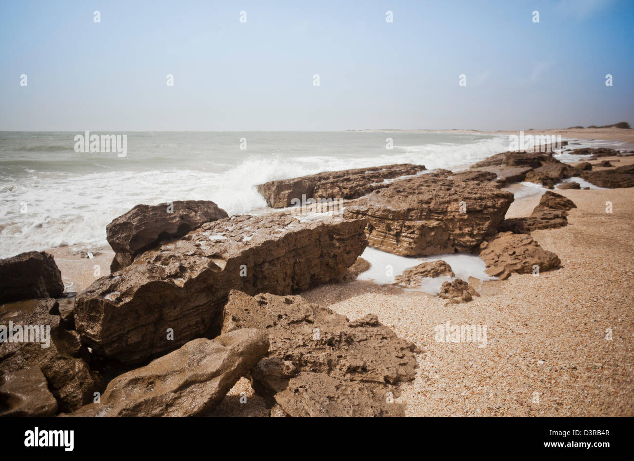 Rock formations on the beach, Dwarka Beach, Dwarka, Gujarat, India ...