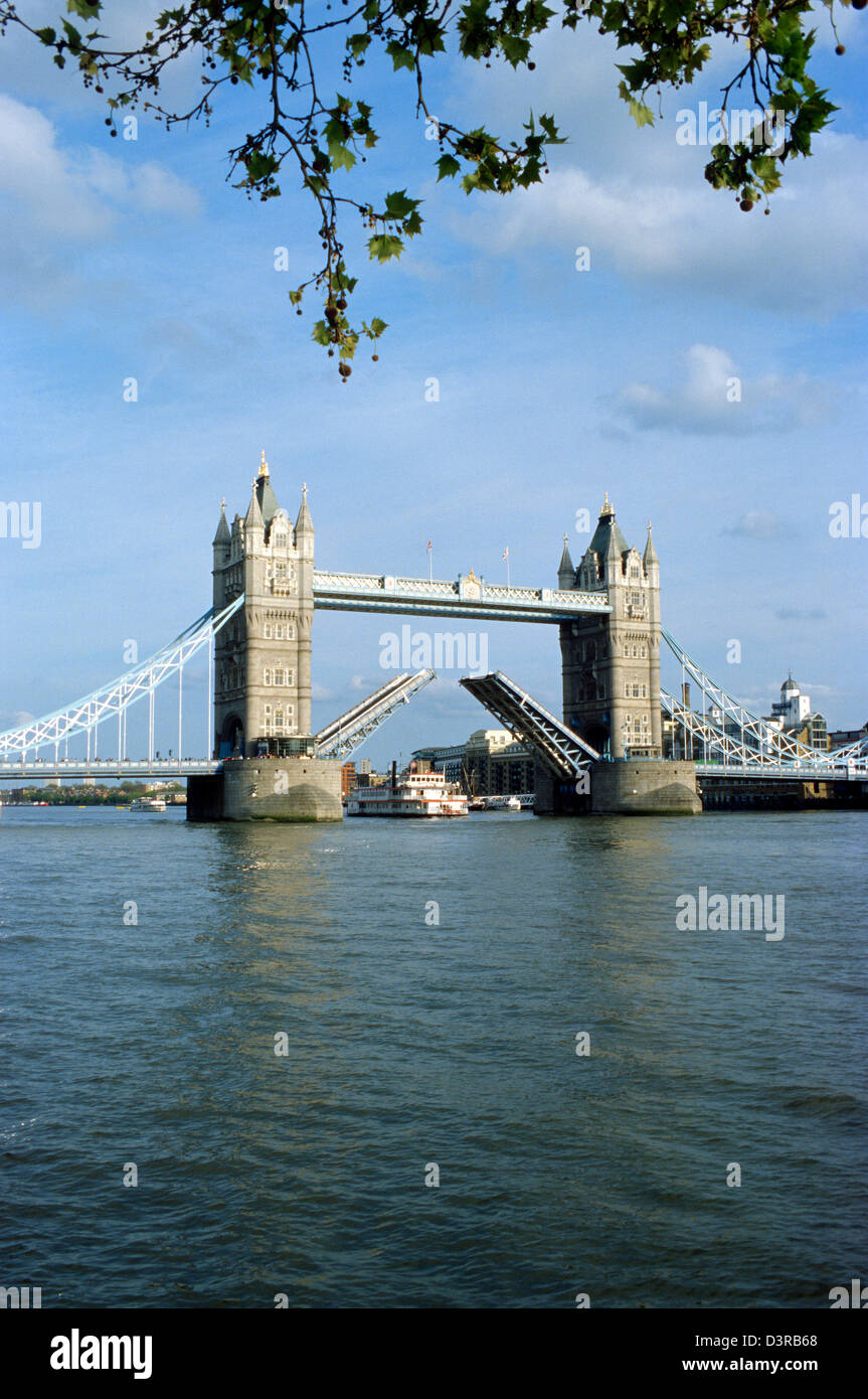 Tower Bridge, London, showing the two halves opening to allow tall ...