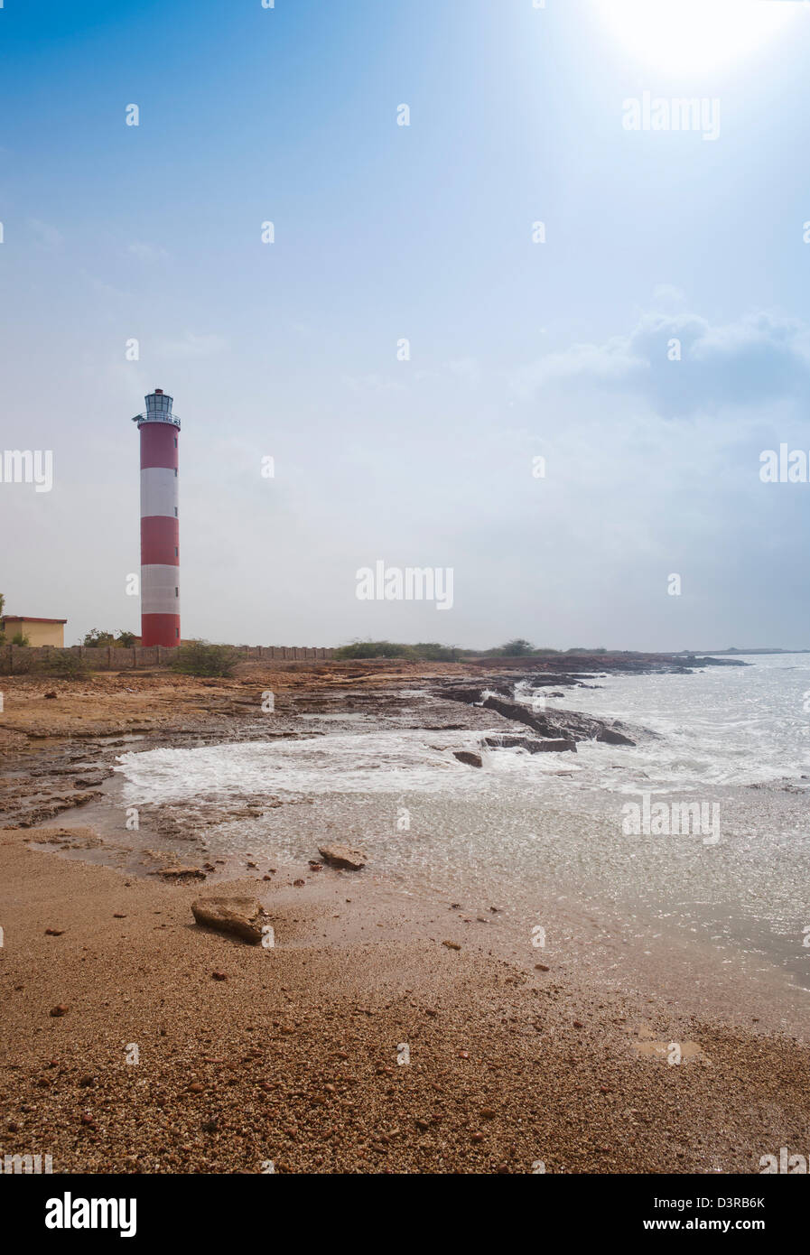 Lighthouse at the coast, Dwarka Beach, Dwarka, Gujarat, India Stock ...