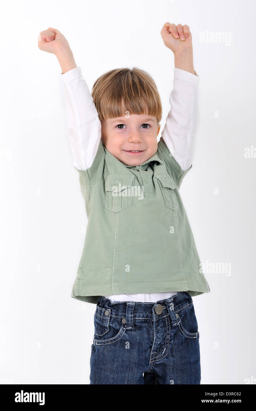 boy with his hand raised Stock Photo - Alamy