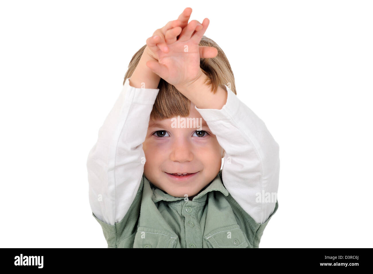 boy with his hand raised Stock Photo - Alamy