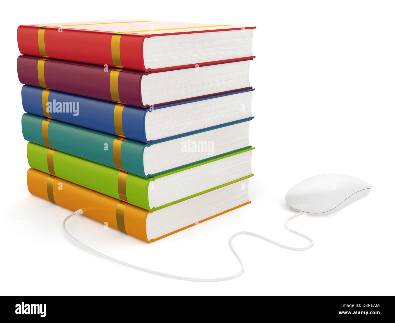 3d illustration of books with computer mouse isolated Stock Photo - Alamy