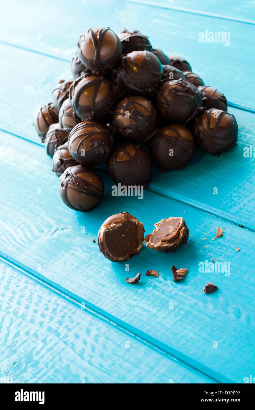 Gourmet dark milk chocolate truffles hand made by chocolatier Stock ...