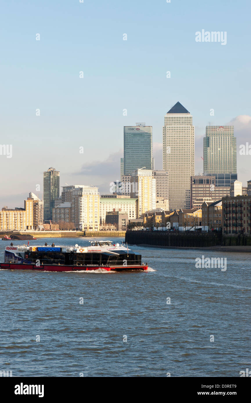 Docklands seen from across Thames River, London, United Kingdom Stock ...