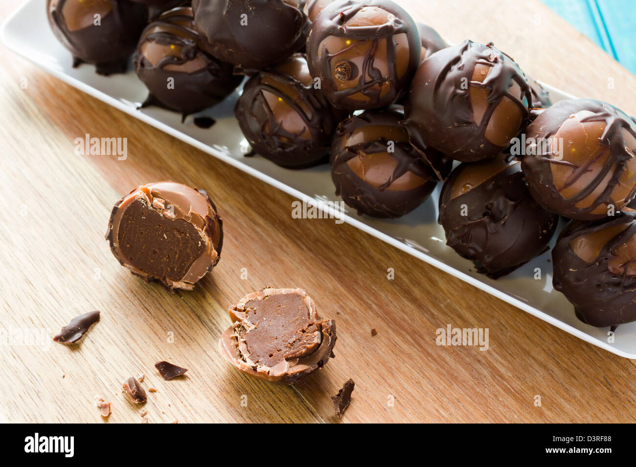 Gourmet dark milk chocolate truffles hand made by chocolatier Stock ...