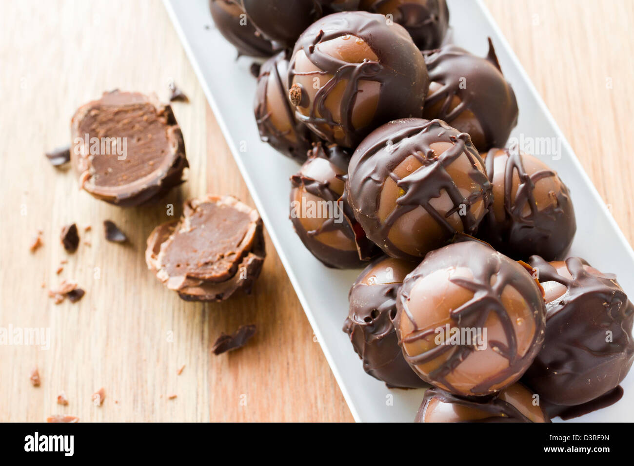 Gourmet dark milk chocolate truffles hand made by chocolatier Stock ...