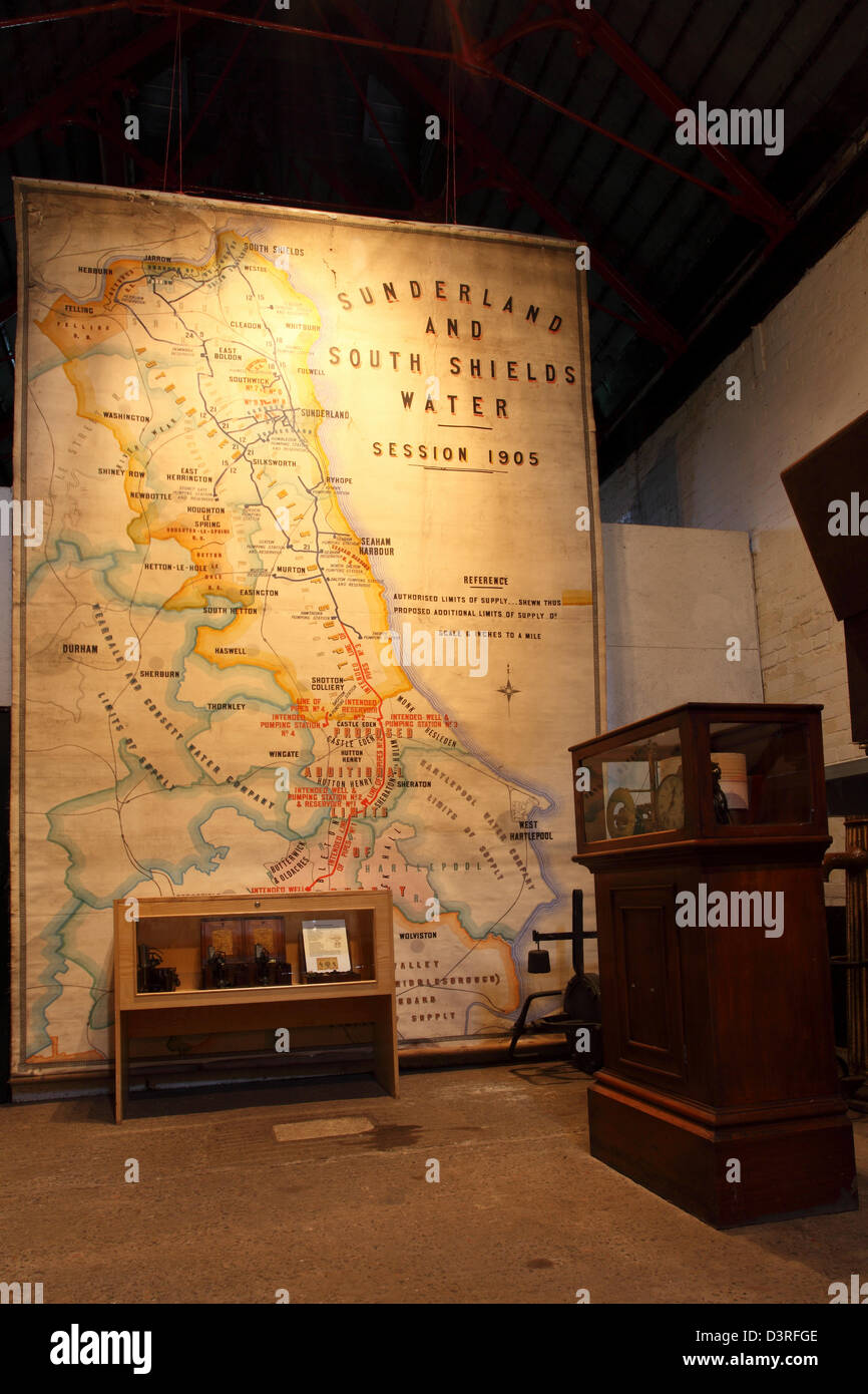 Edwardian map of the North-East of England at Ryhope Pumping Station in ...