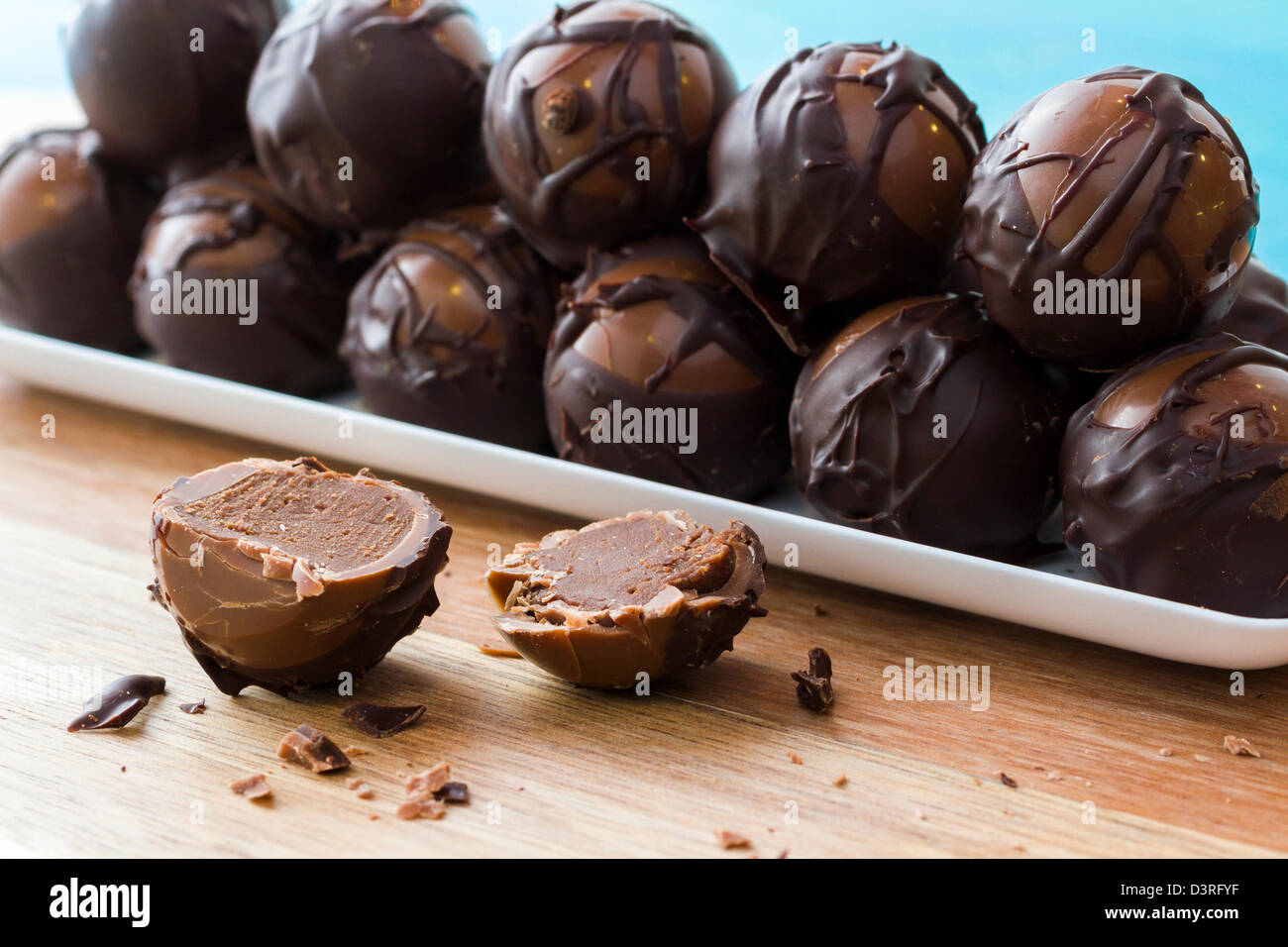Gourmet dark milk chocolate truffles hand made by chocolatier Stock ...