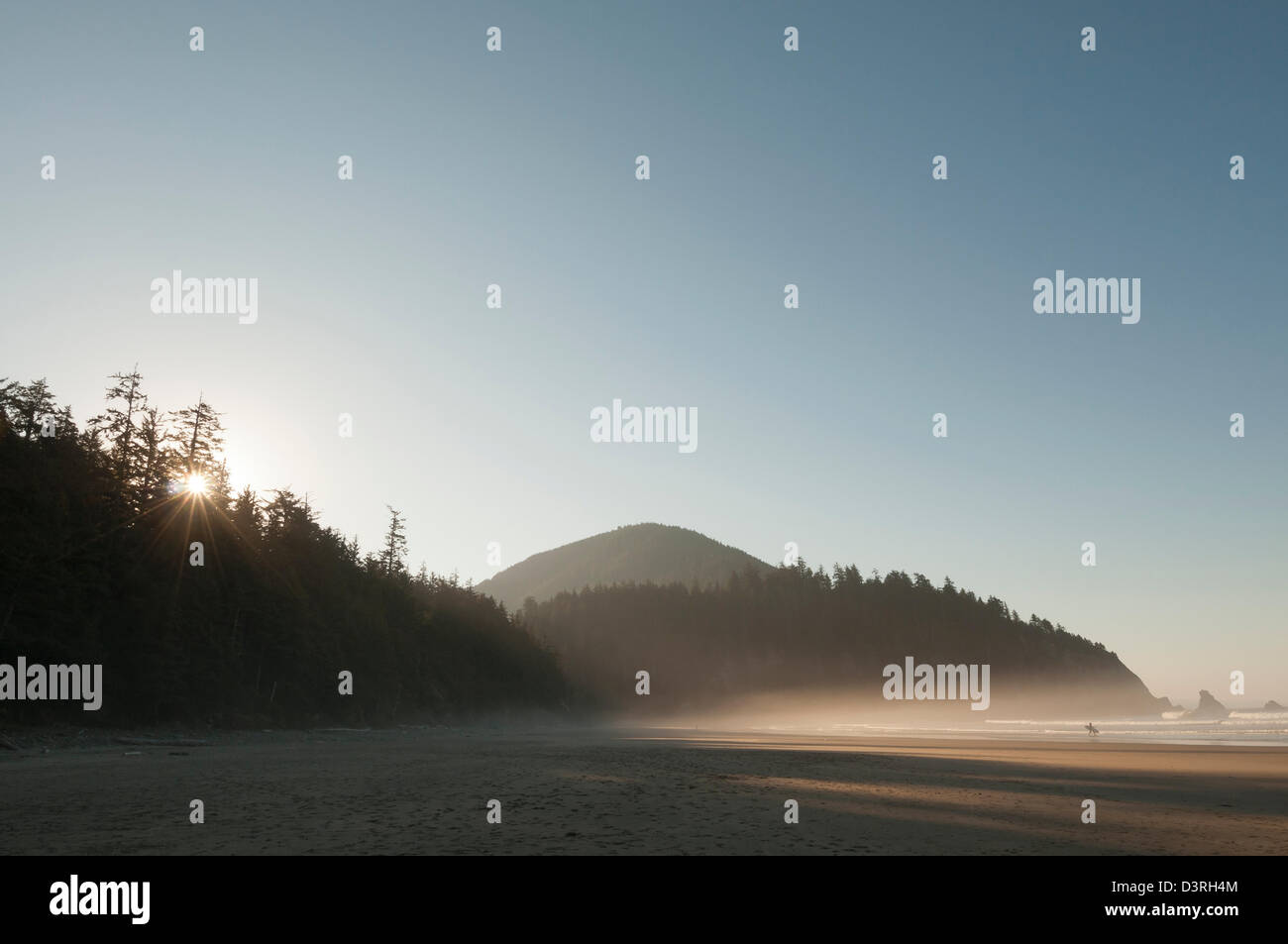 Surfer at Short Sands Beach at Oswald West State Park, northern Oregon ...