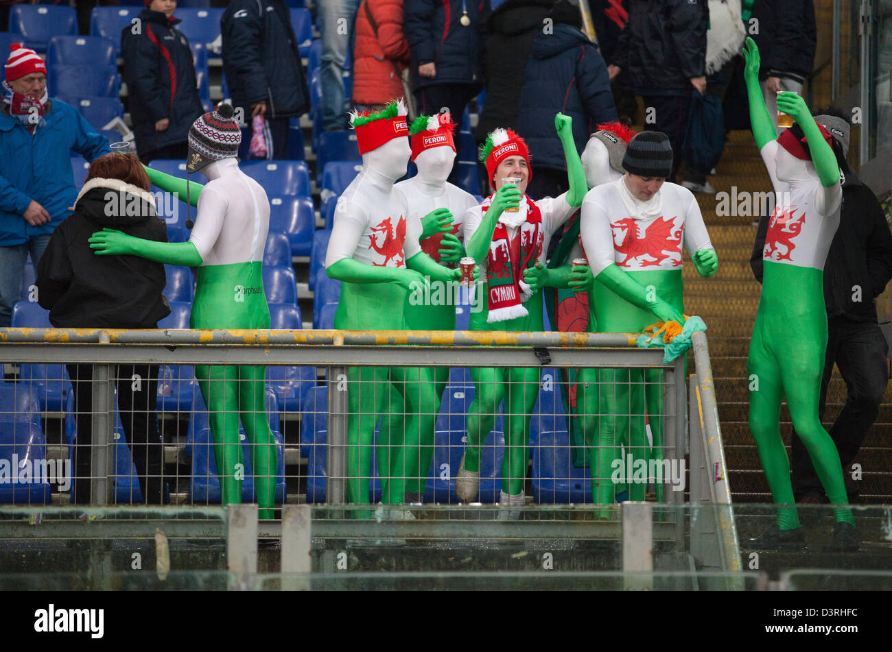 Welsh rugby fans celebrate a Wales victory at the final whistle Stock ...