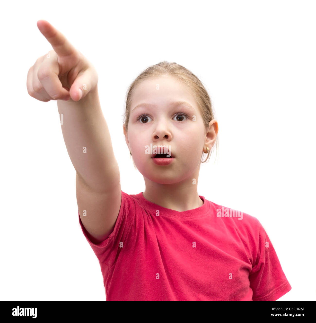 The girl points a finger Stock Photo - Alamy