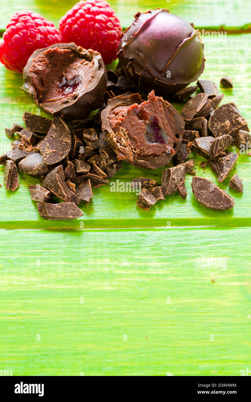 Gourmet raspberry truffles hand made by chocolatier Stock Photo - Alamy