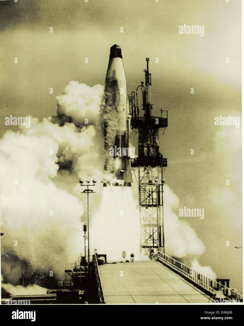 A glossy photo of the Convair Atlas rocket, which was used in the 1959 ...