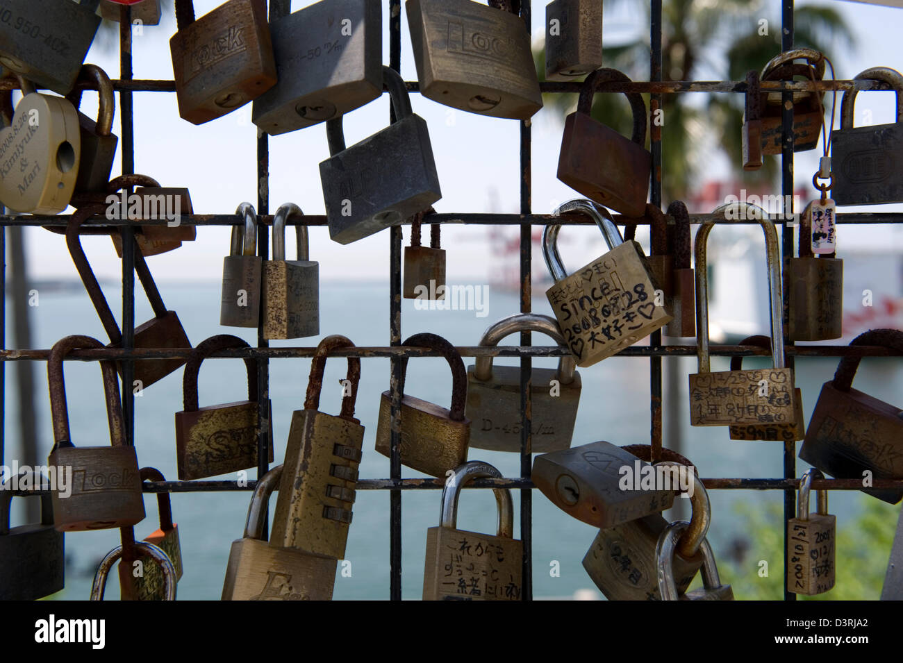 Lover's locks, padlocks with endearing messages to a loved one written ...