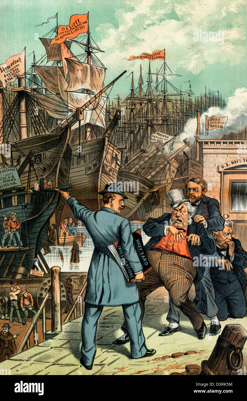 Ship building for repairs - Political cartoon from 1885 indicating ...