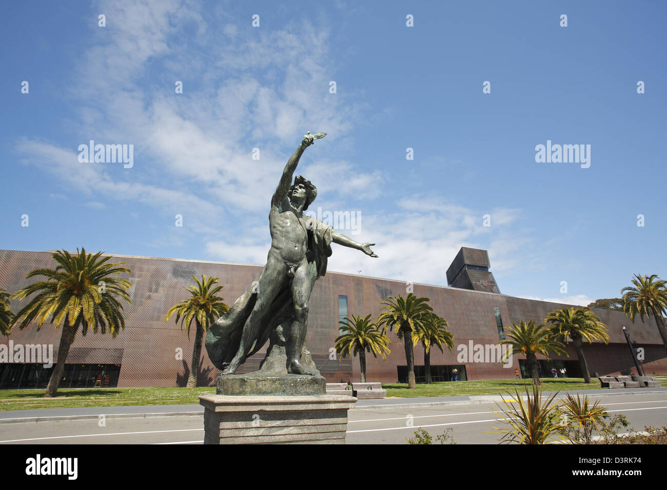 The Roman Gladiator statue in front of the de Young Museum, San ...