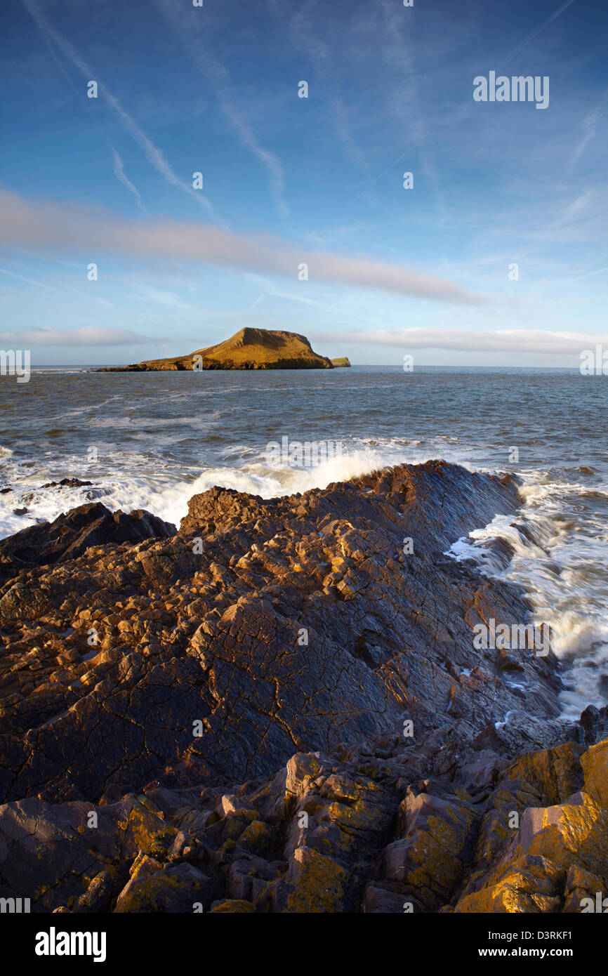 Worms Head, Rhossili, Gower Peninsula, South West Wales, high tide ...