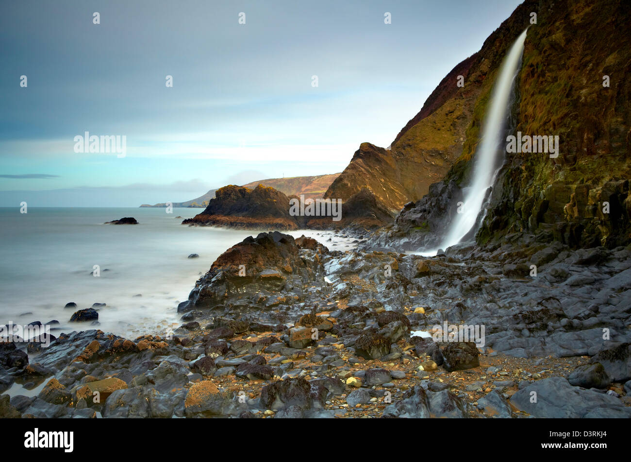 Waterfall, Tresaith beach, Ceredigion, West Wales Stock Photo - Alamy