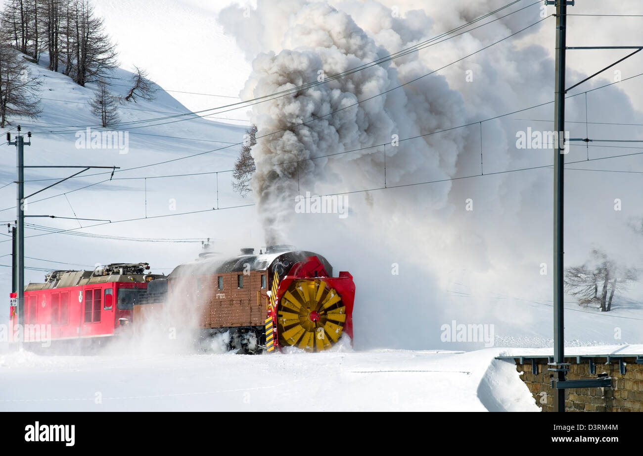 Snow blower train at Bernina Pass, Grisons, Switzerland Stock Photo - Alamy