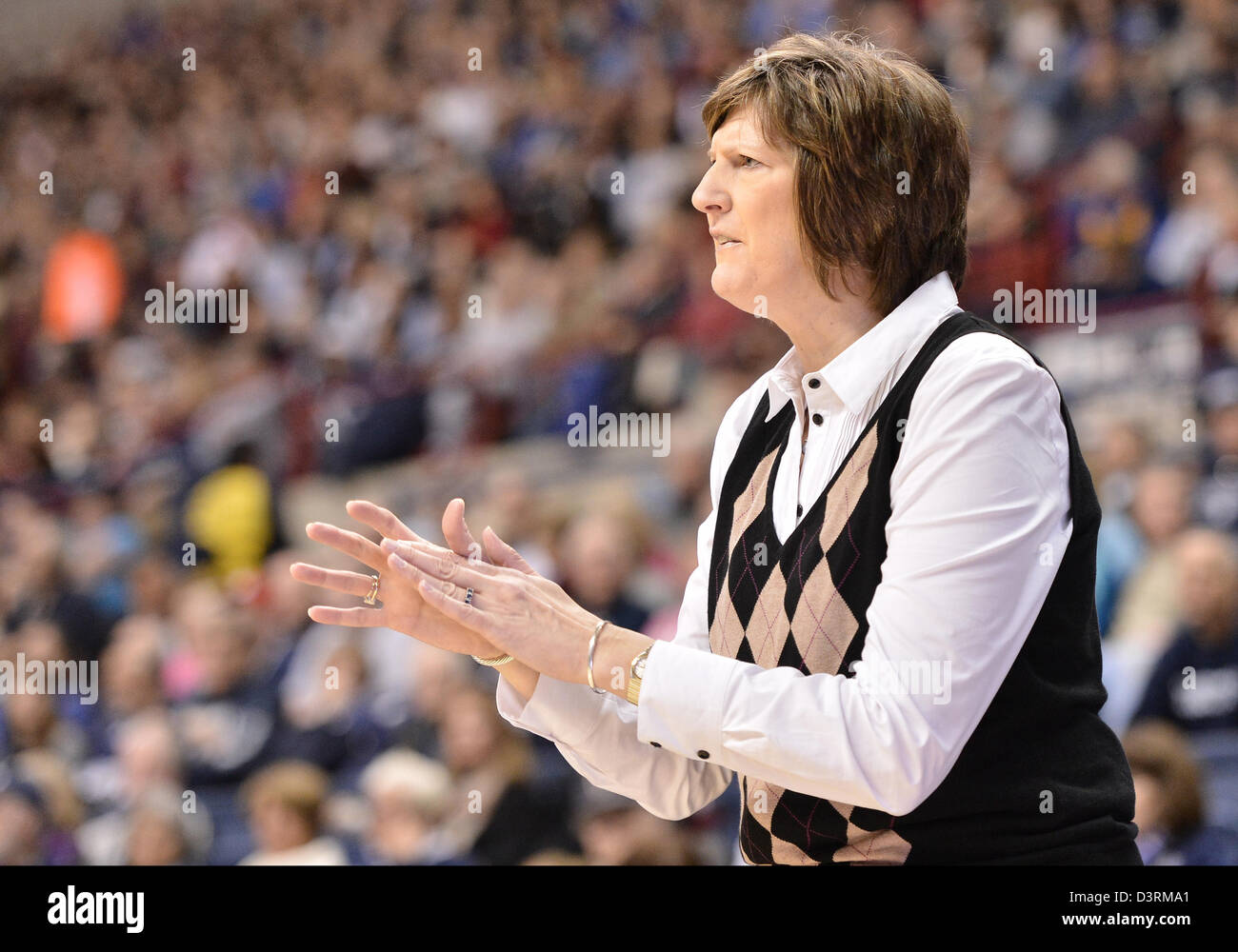 Storrs, CT, USA. 23rd Feb, 2013. Seton Hall Pirates Head coach Anne ...