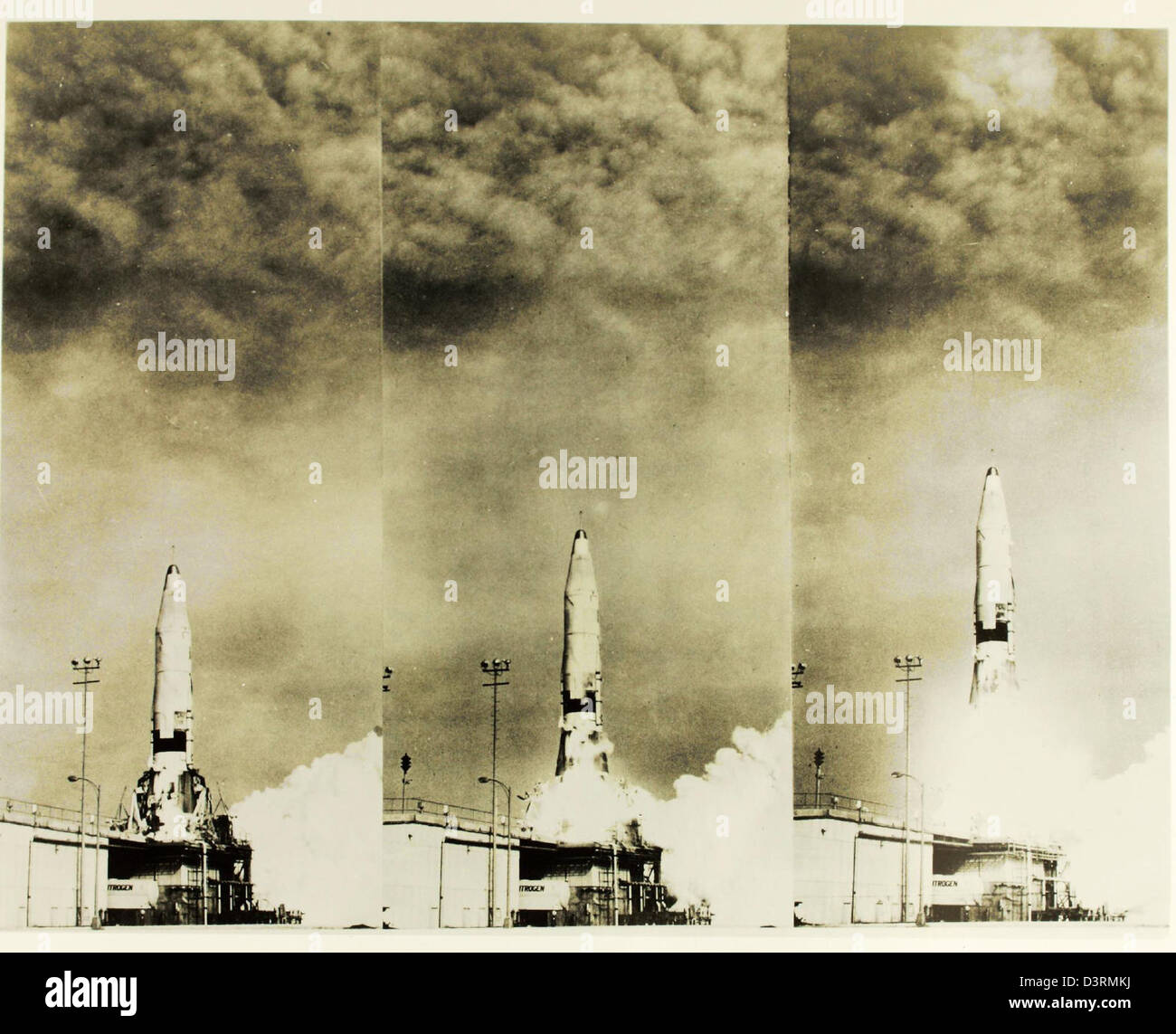 A vintage glossy photo of the Convair Atlas rocket, taken between 1959 ...