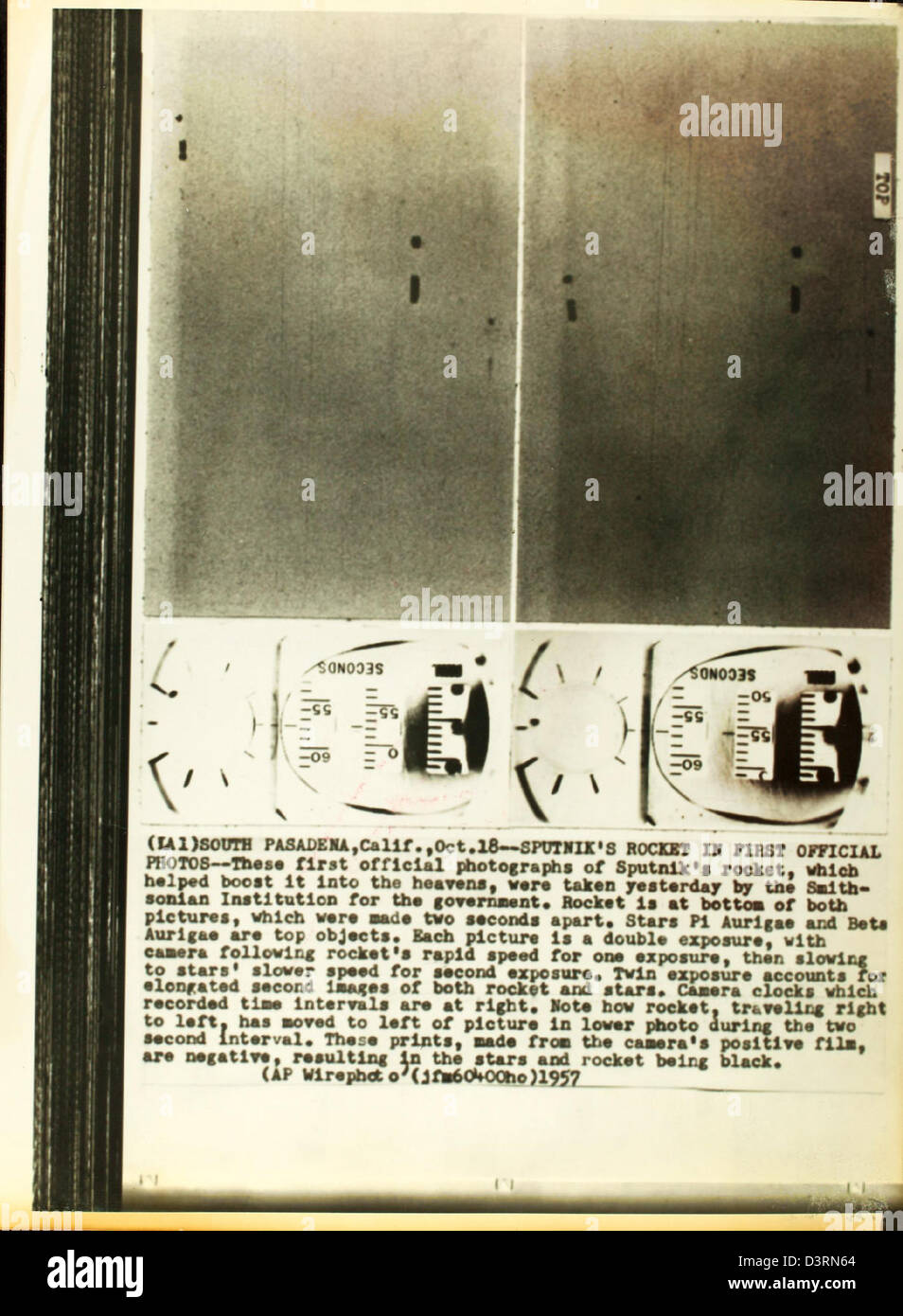 A glossy photo of Sputnik's rocket, taken in 1957, marking the first ...