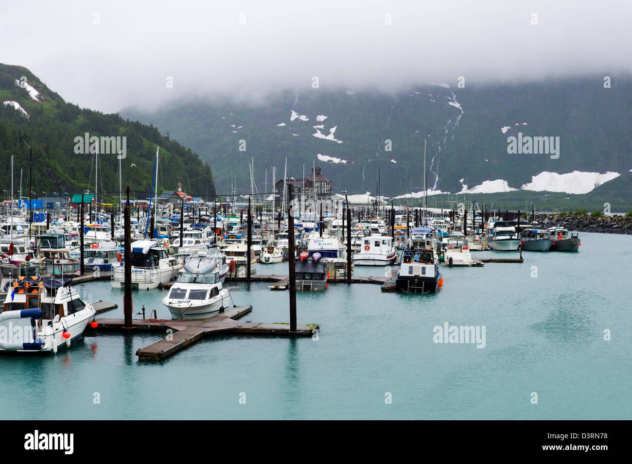 Small boat harbor, Whittier, Alaska, USA. A tunnel from Whittier to ...