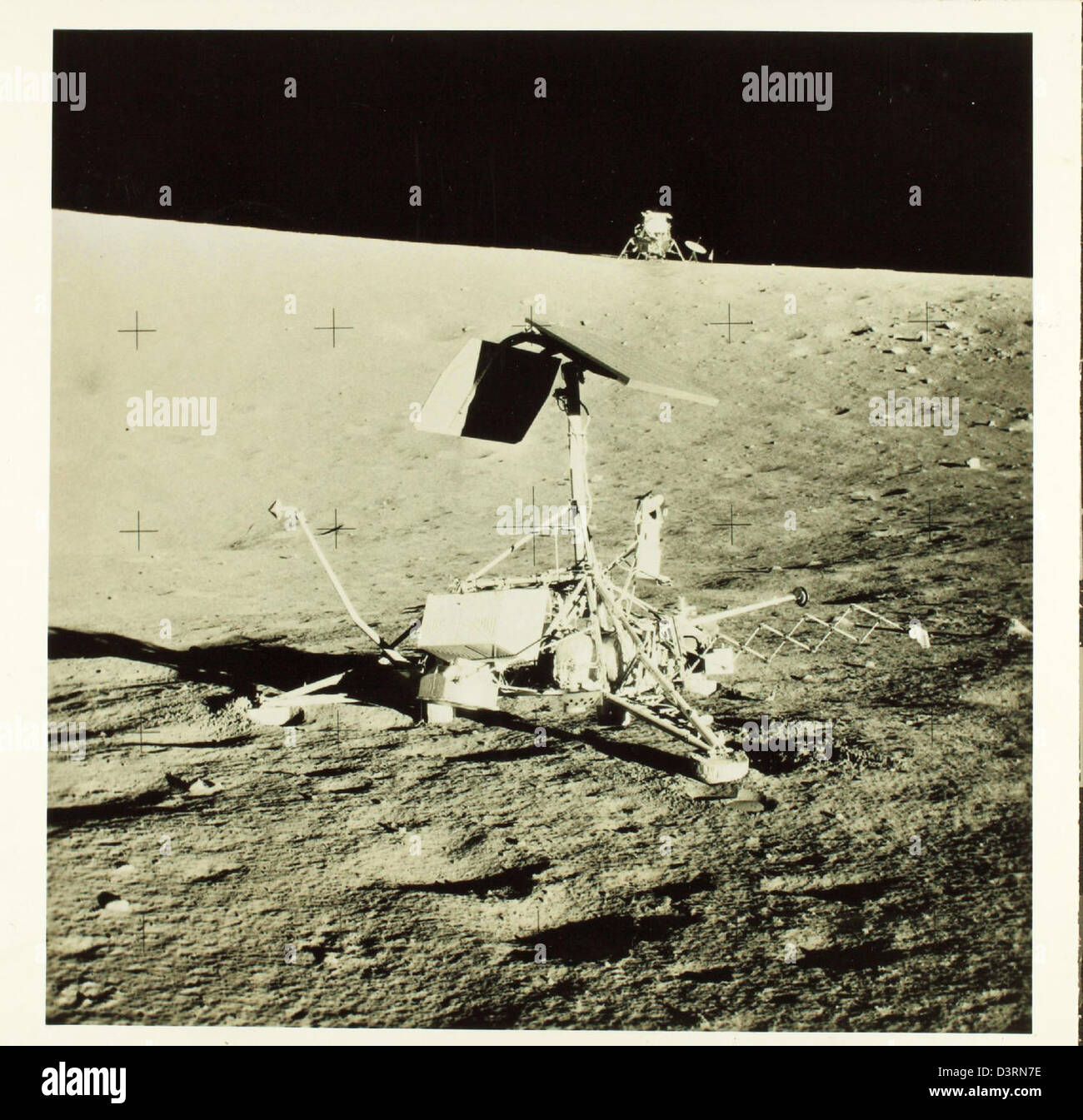 A glossy photo of the Lunar Surveyor spacecraft, highlighting its ...