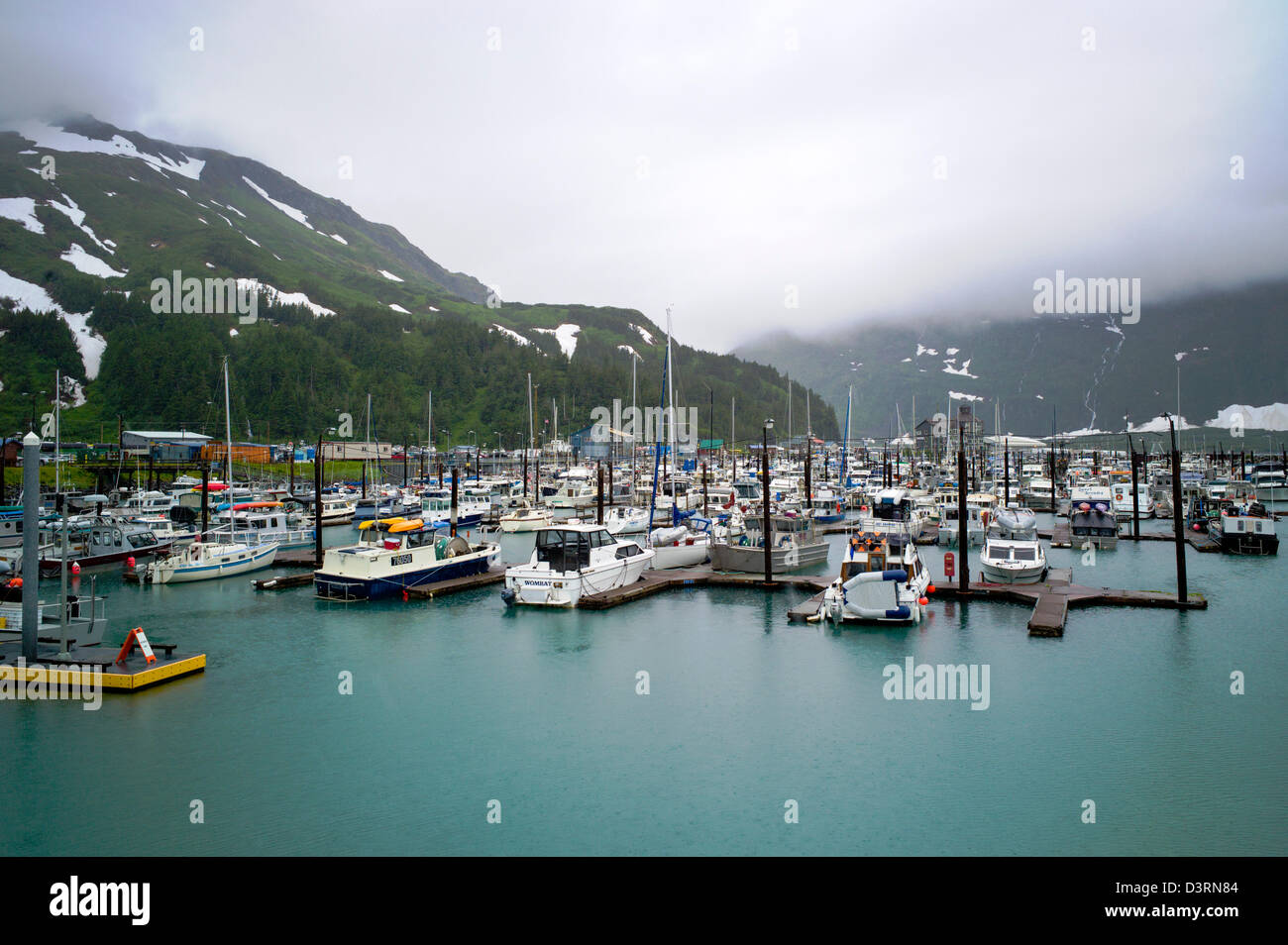 Small boat harbor, Whittier, Alaska, USA. A tunnel from Whittier to ...