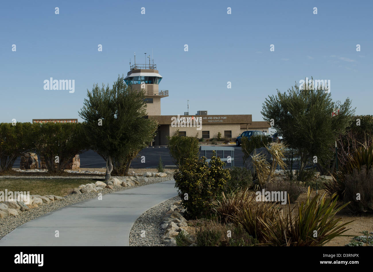 The control tower at Mojave airport and spaceport from heritage park ...