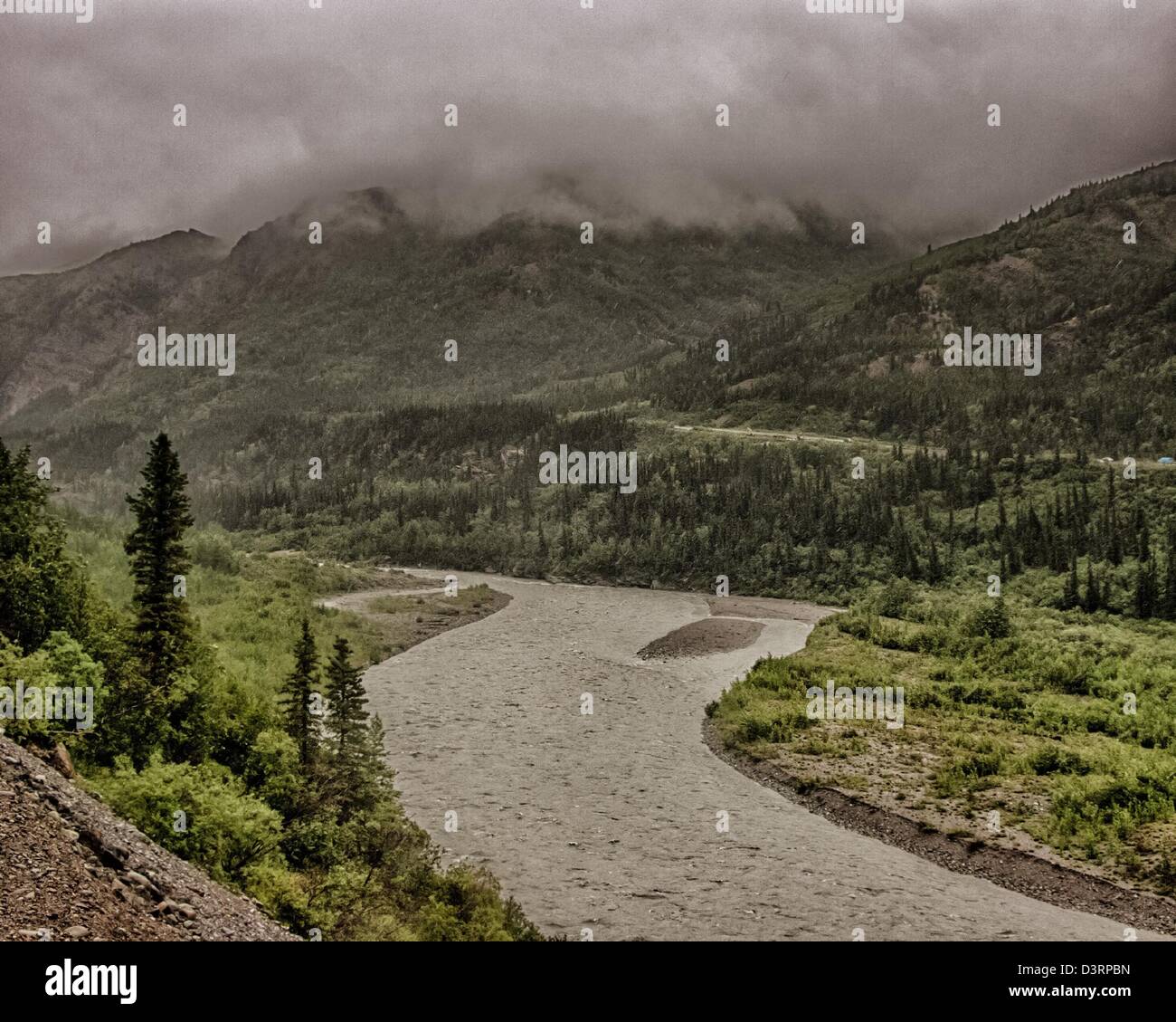 June 26, 2012 - Denali Borough, Alaska, US - Low lying fog and clouds ...