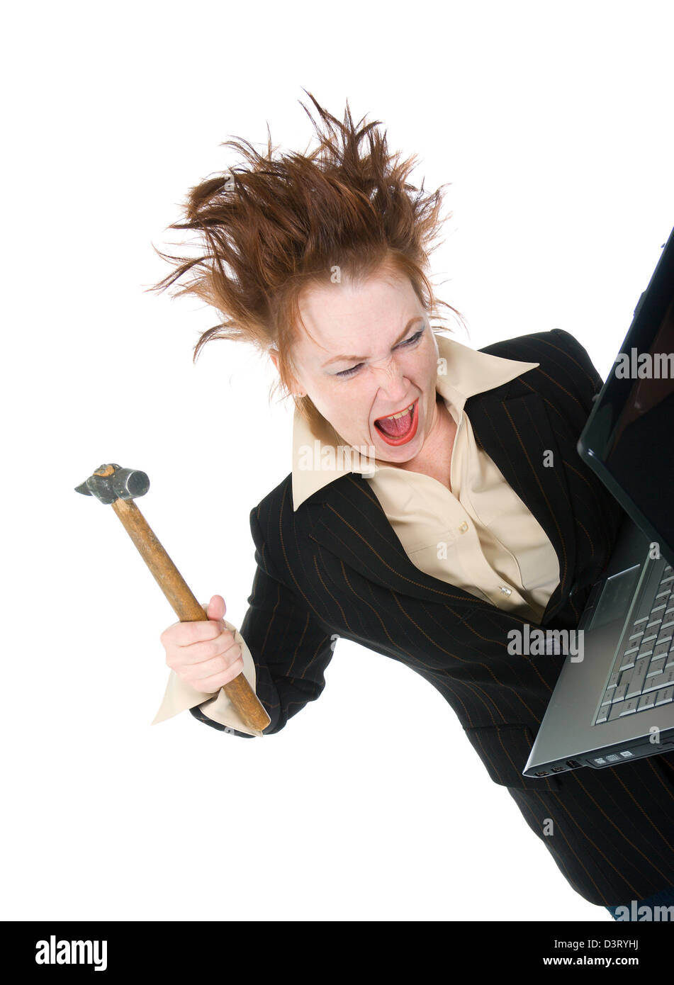 Woman smashing laptop hammer hi-res stock photography and images - Alamy