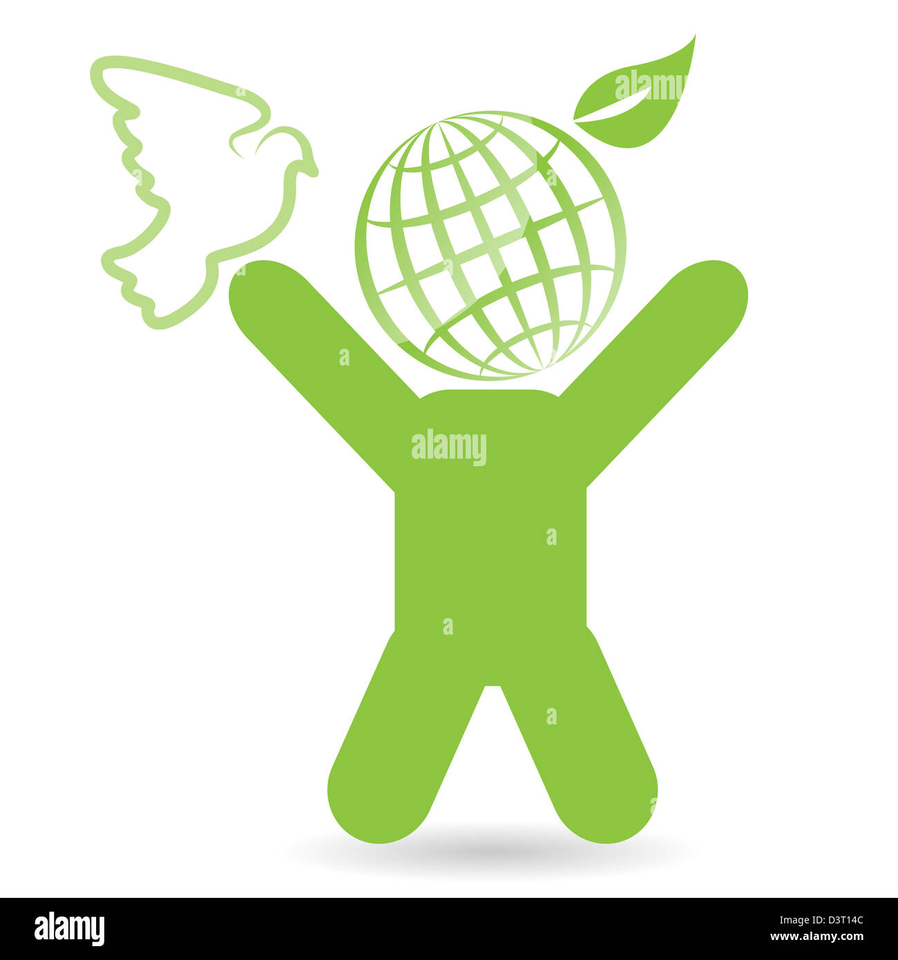 illustration, green person with head by globe Stock Photo - Alamy