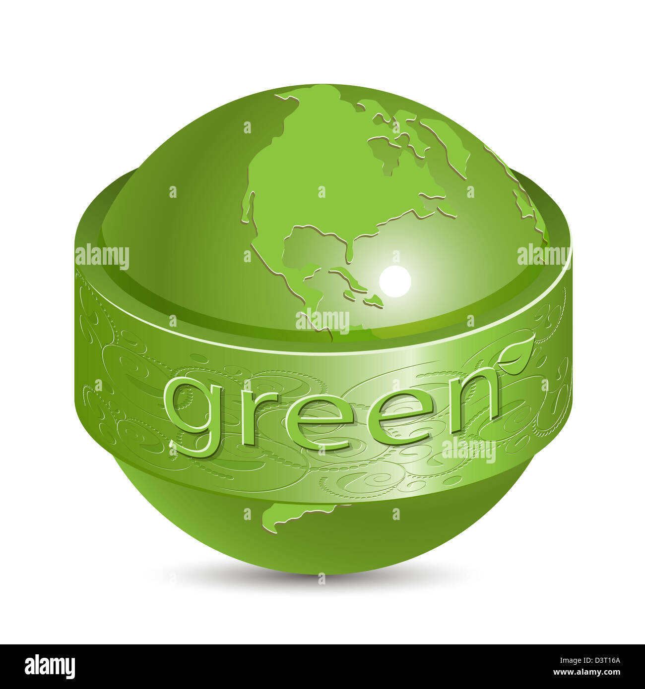 illustration, green globe with green band on white background Stock ...