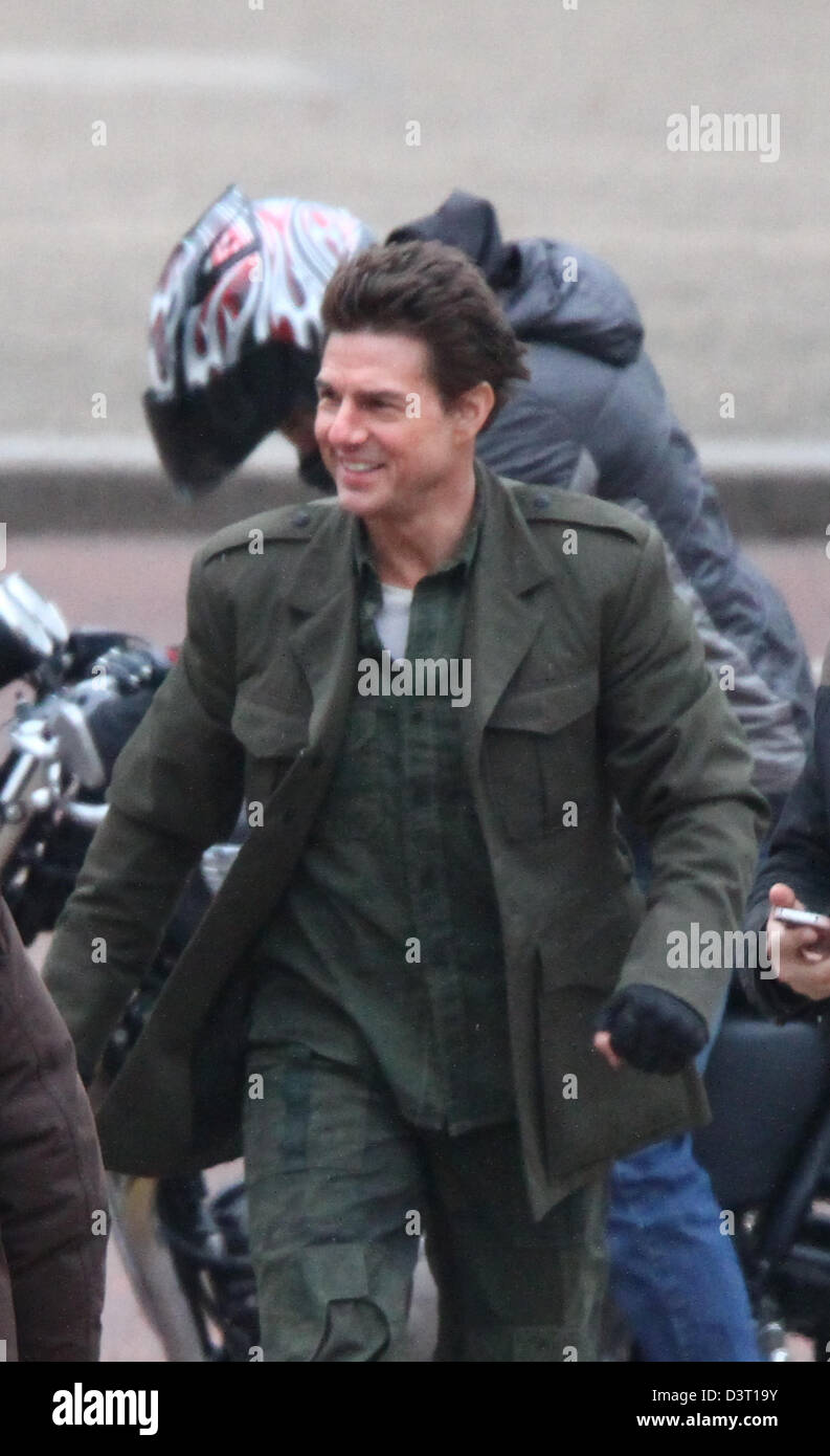 London, UK, 24th February 2013: Tom Cruise seen riding on a Triumph ...