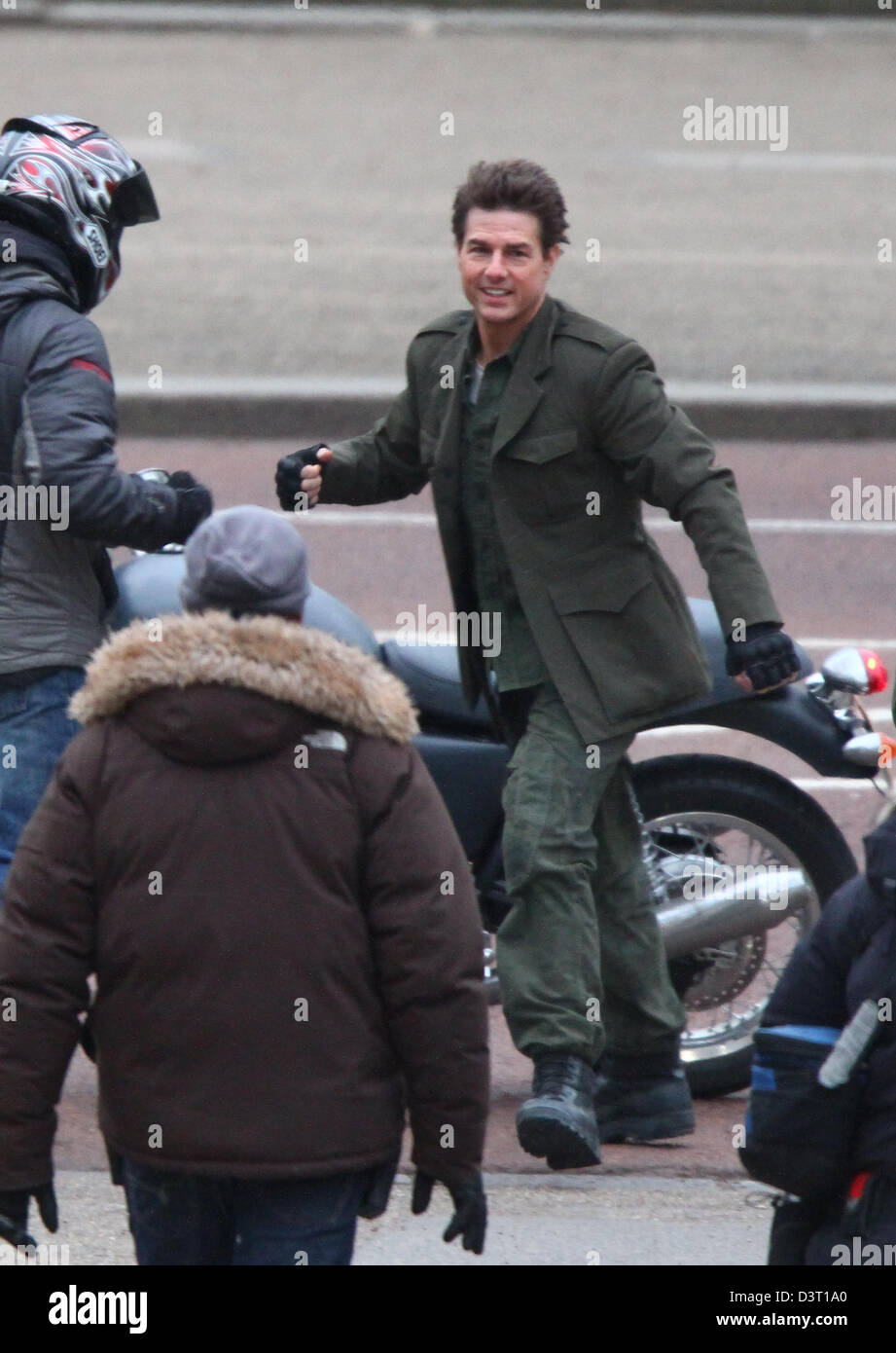 London, UK, 24th February 2013: Tom Cruise seen riding on a Triumph ...