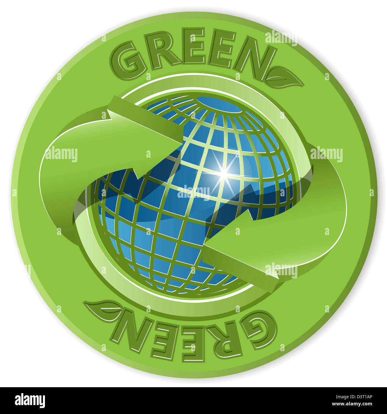 Abstract illustration green round arrows around globe Stock Photo - Alamy