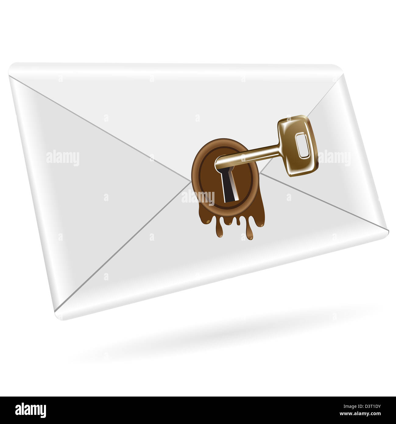 illustration, key in lock in envelope on white background Stock Photo ...