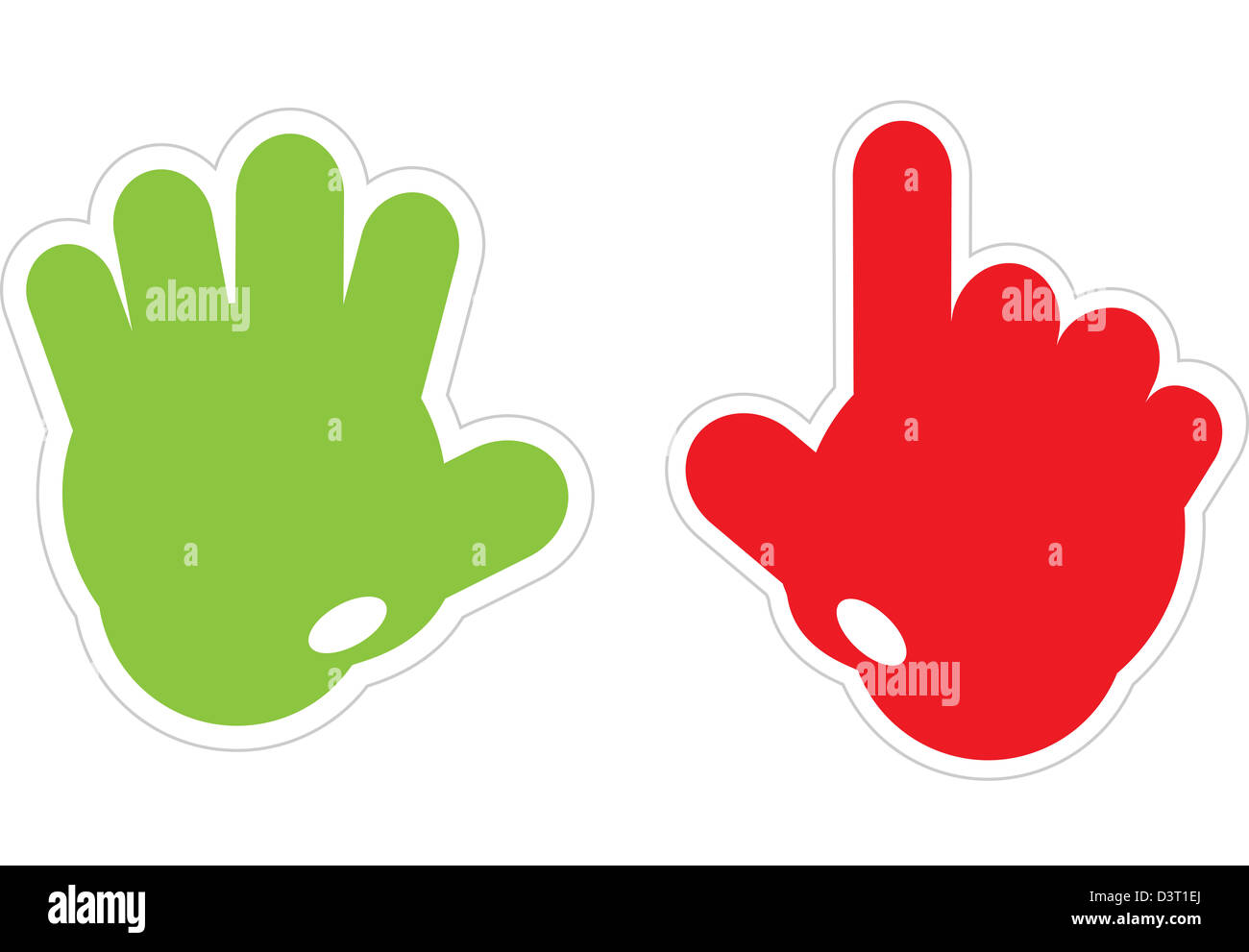 illustration, two symbolic palms red and green Stock Photo - Alamy