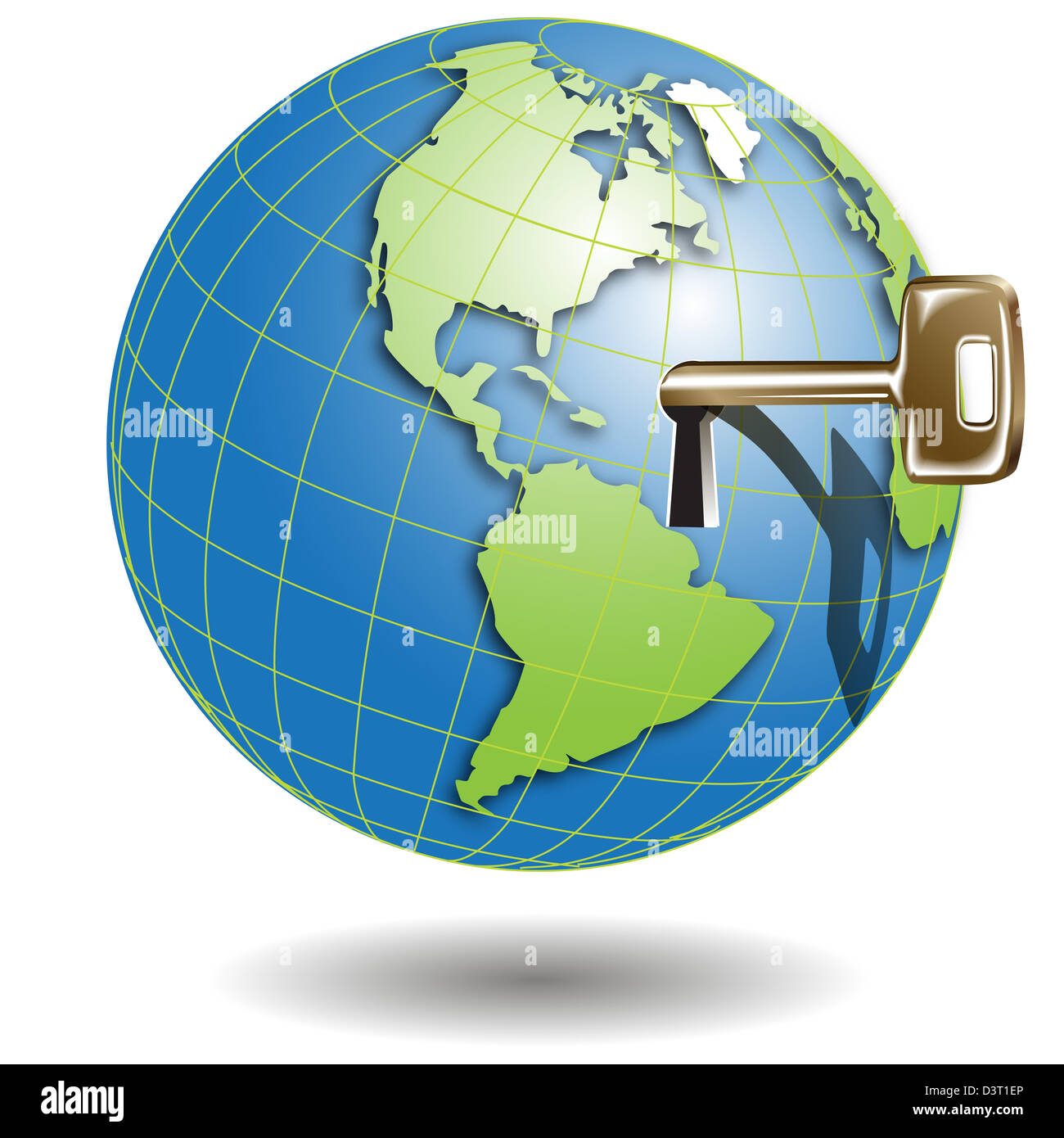 illustration, which golden key protrudes from globe Stock Photo - Alamy