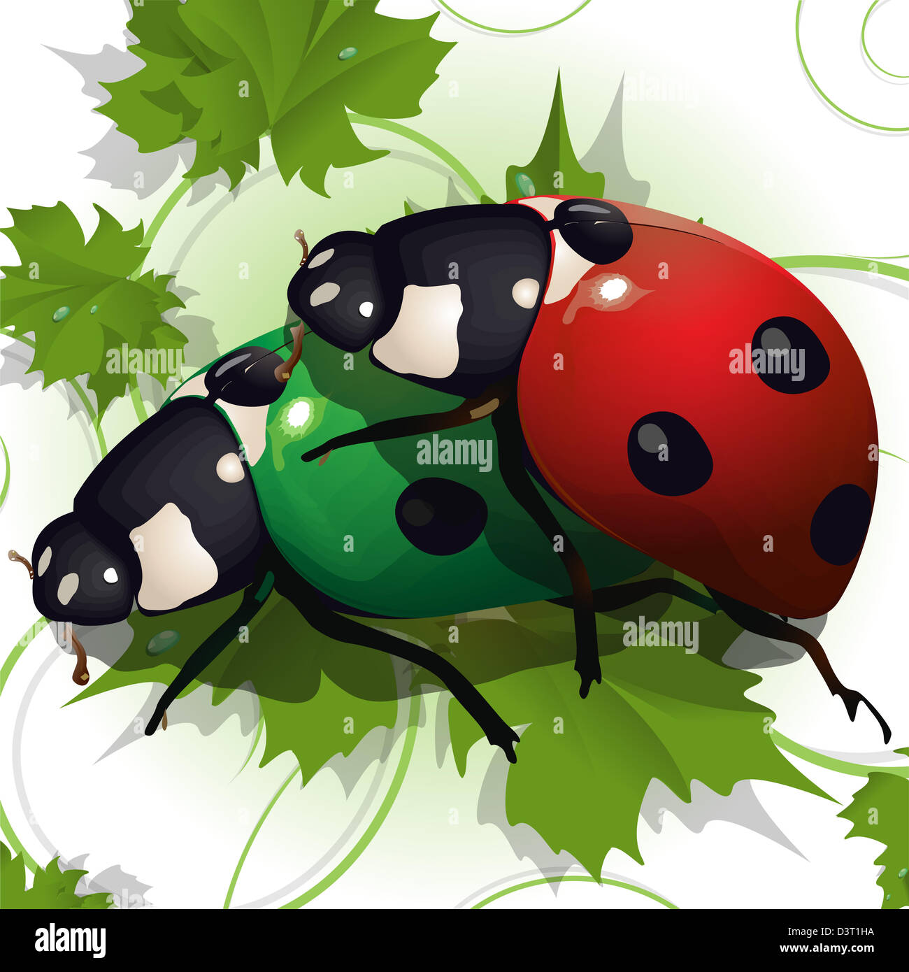 illustration, pair bug on background green sheet Stock Photo - Alamy