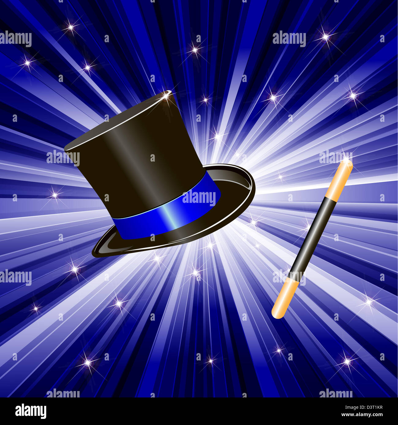 illustration, magic cylinder and magic stick on turn blue Stock Photo ...