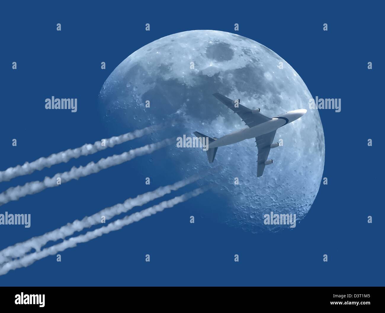 Jet plane with Moon in background Stock Photo - Alamy